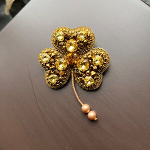 Swarovski Crystal Embroidered Clover Brooch: 100% Handmade Three Leaf ...