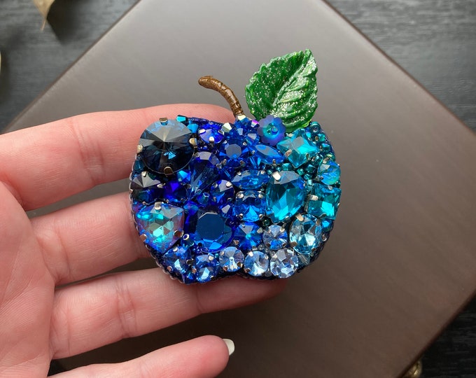 Handmade Apple Brooch,embroidered Blue Apple Jewelry,design Fruit ...
