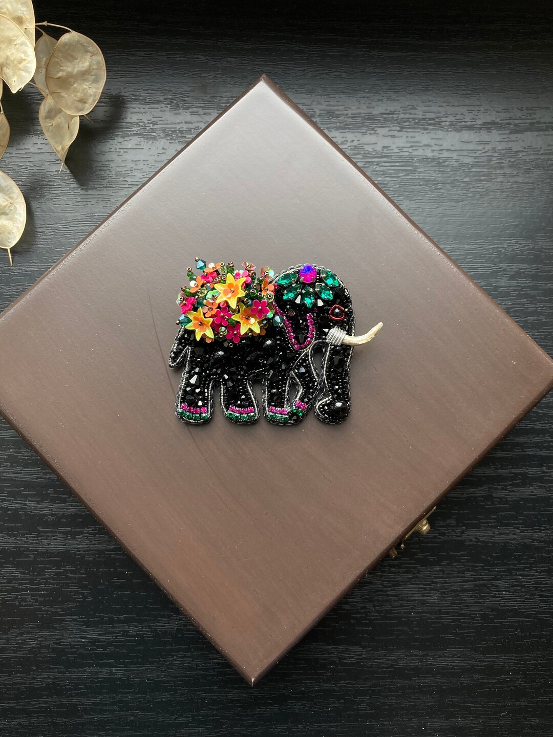 Handmade Elephant Brooch,embroidered Black Elephant Jewelry,craft ...