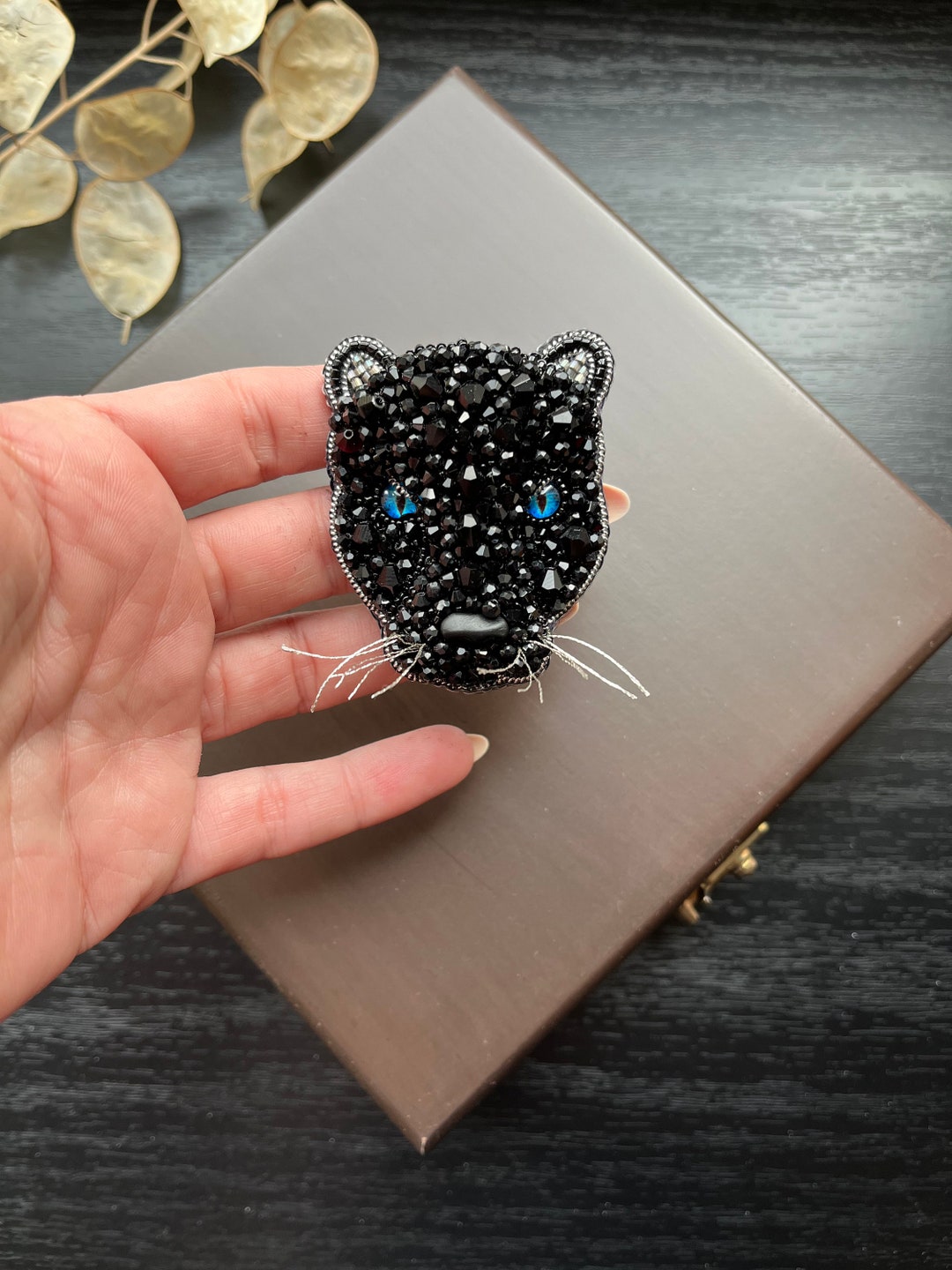 Handmade Panther Brooch, Black Panther Brooch, Embroidered Panther ...