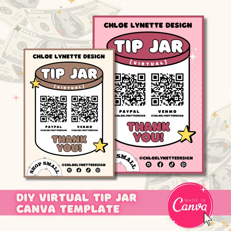 Canva Virtual Tip Jar QR Code Business Template | Modern Stylish Fun Printable Customisable ...