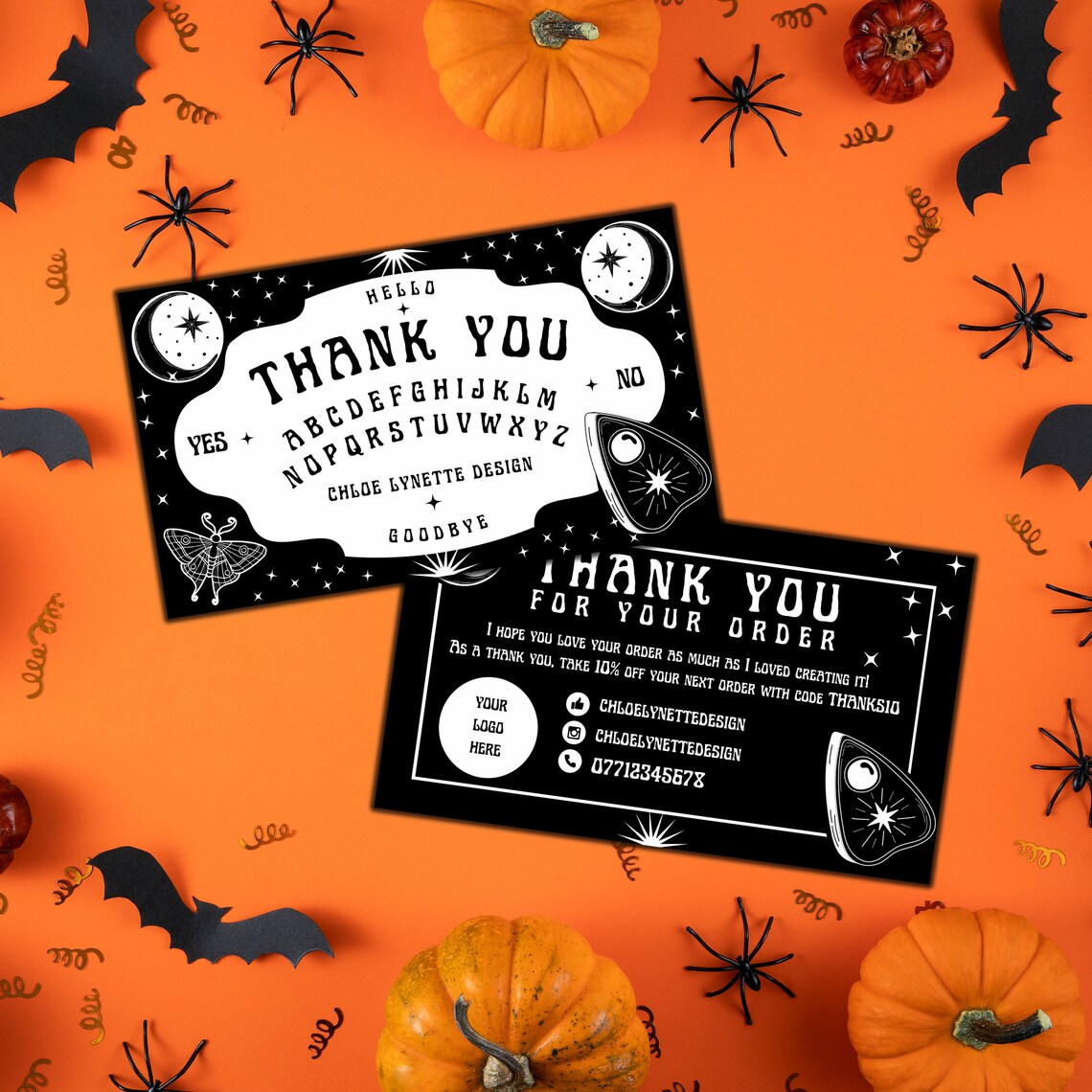 Halloween Ouija Thank You Card Template: Spooky Business Stationery ...