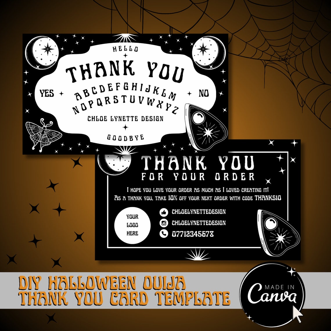 Halloween Ouija Thank You Card Template: Spooky Business Stationery ...