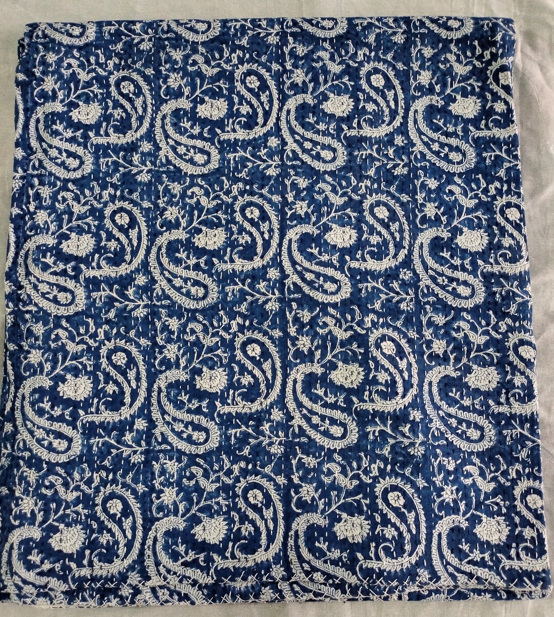 Kantha Indigo Blue Quilt Indian Kantha Bedspread Bedding Bedcover Throw ...