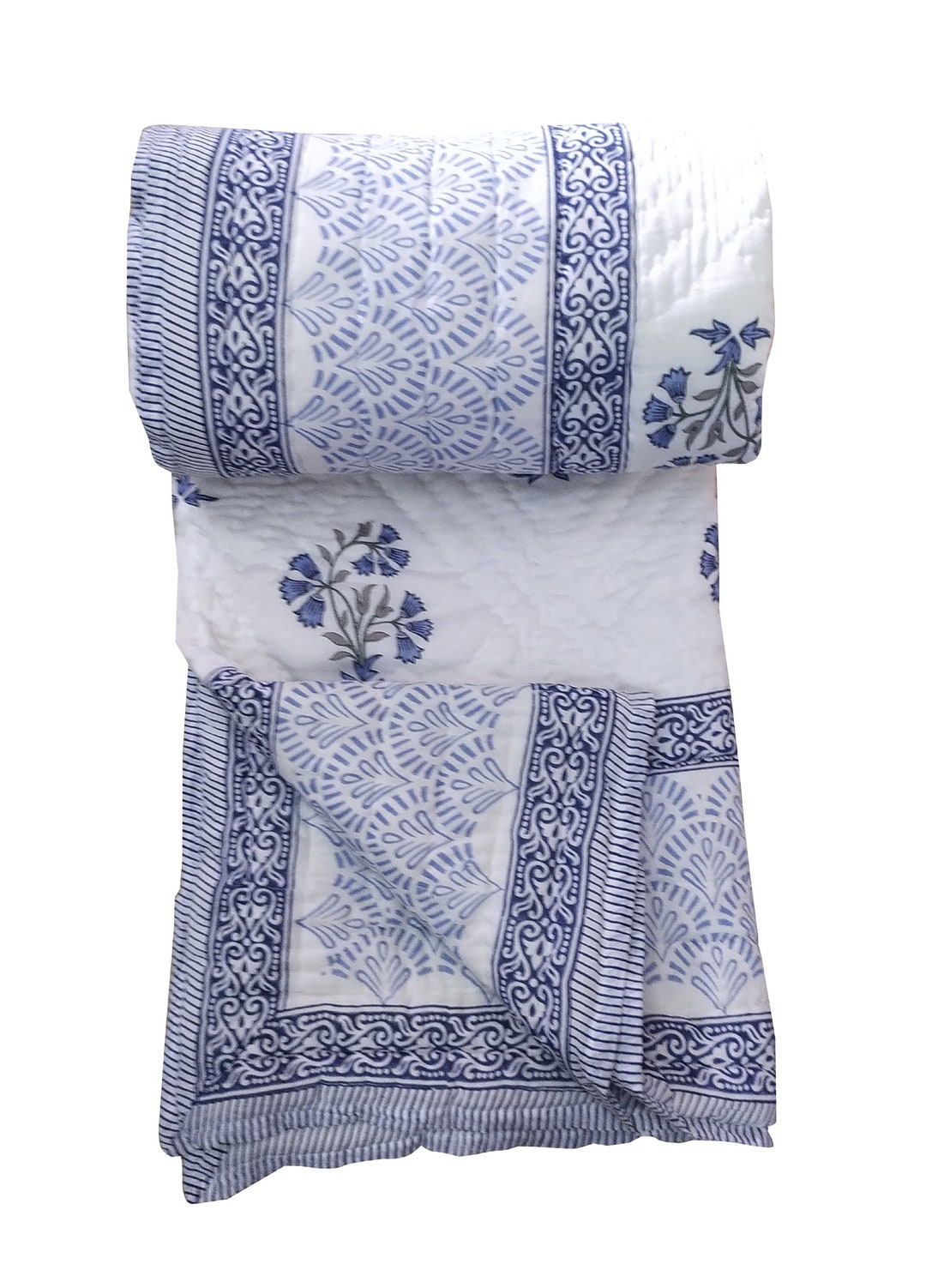 100% Cotton Quilt King Size Bedding Block Floral Print Lightweight ...