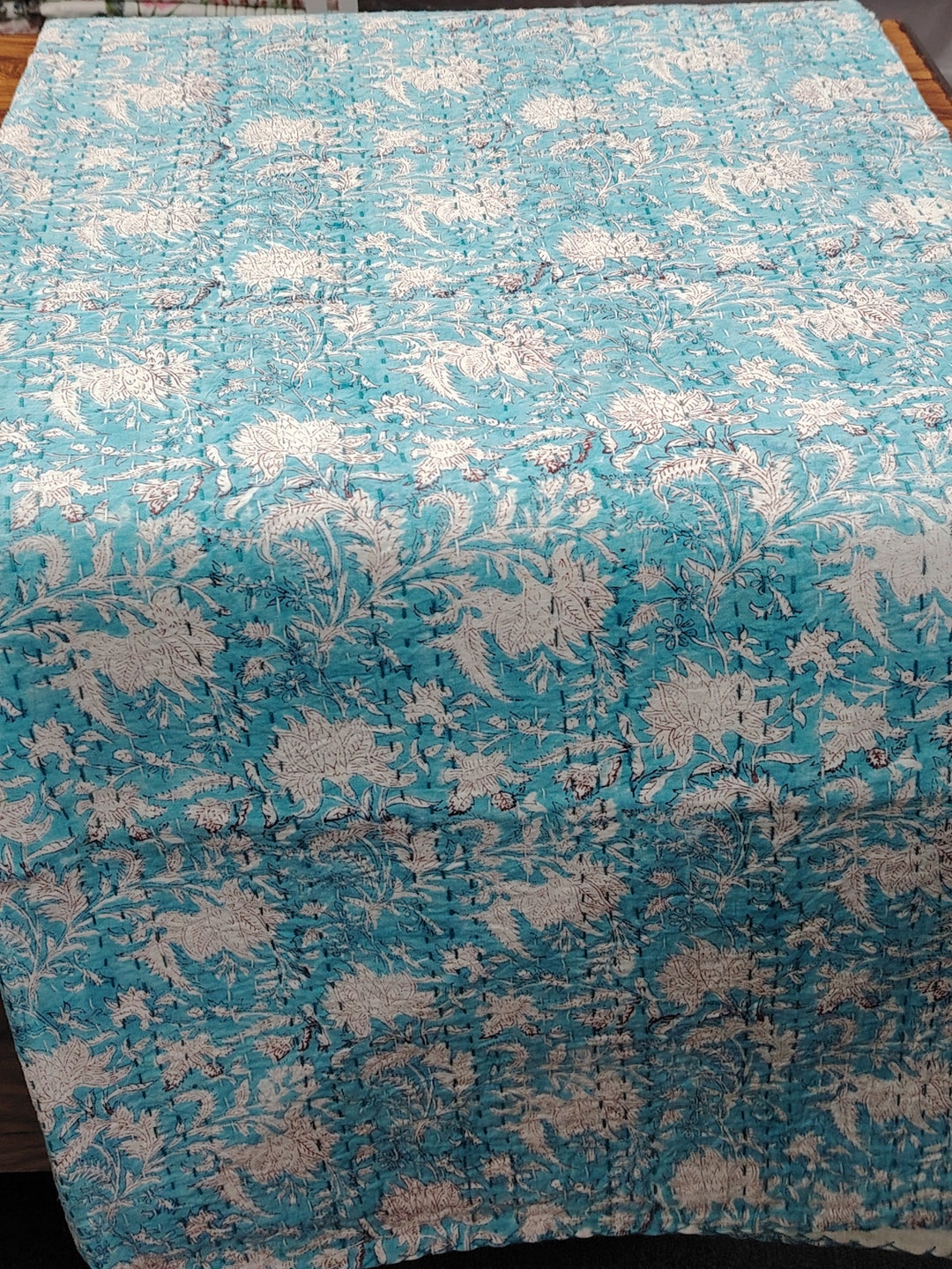 Handmade Indian Kantha Quilt Blue Kantha Bedspread Cotton Quilt Kantha ...