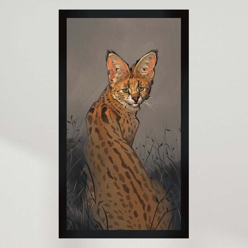 Serval in Gray African Savanna Background Digital Art Instant Download ...
