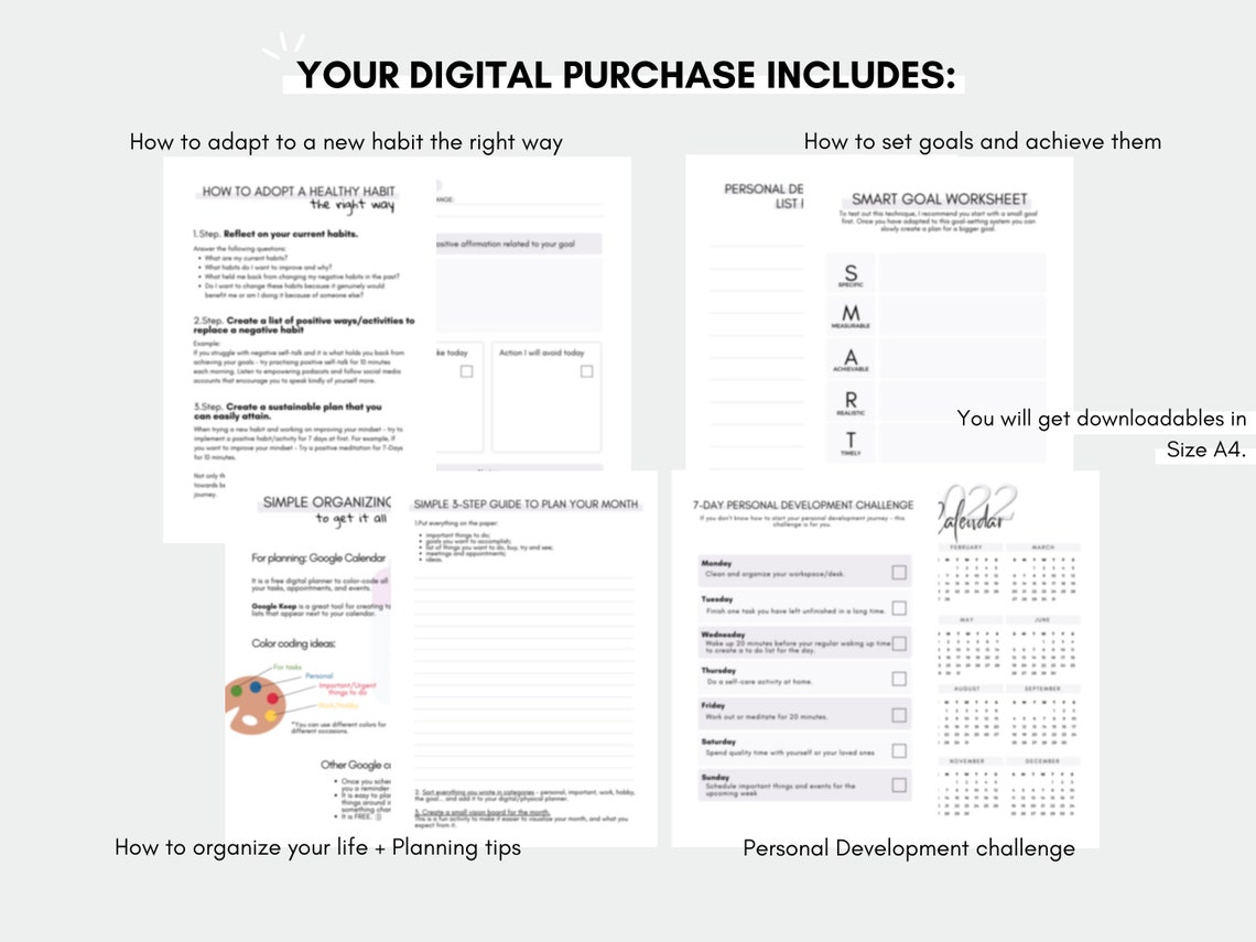 Self Development Printable Journal Self Growth Worksheets | Etsy