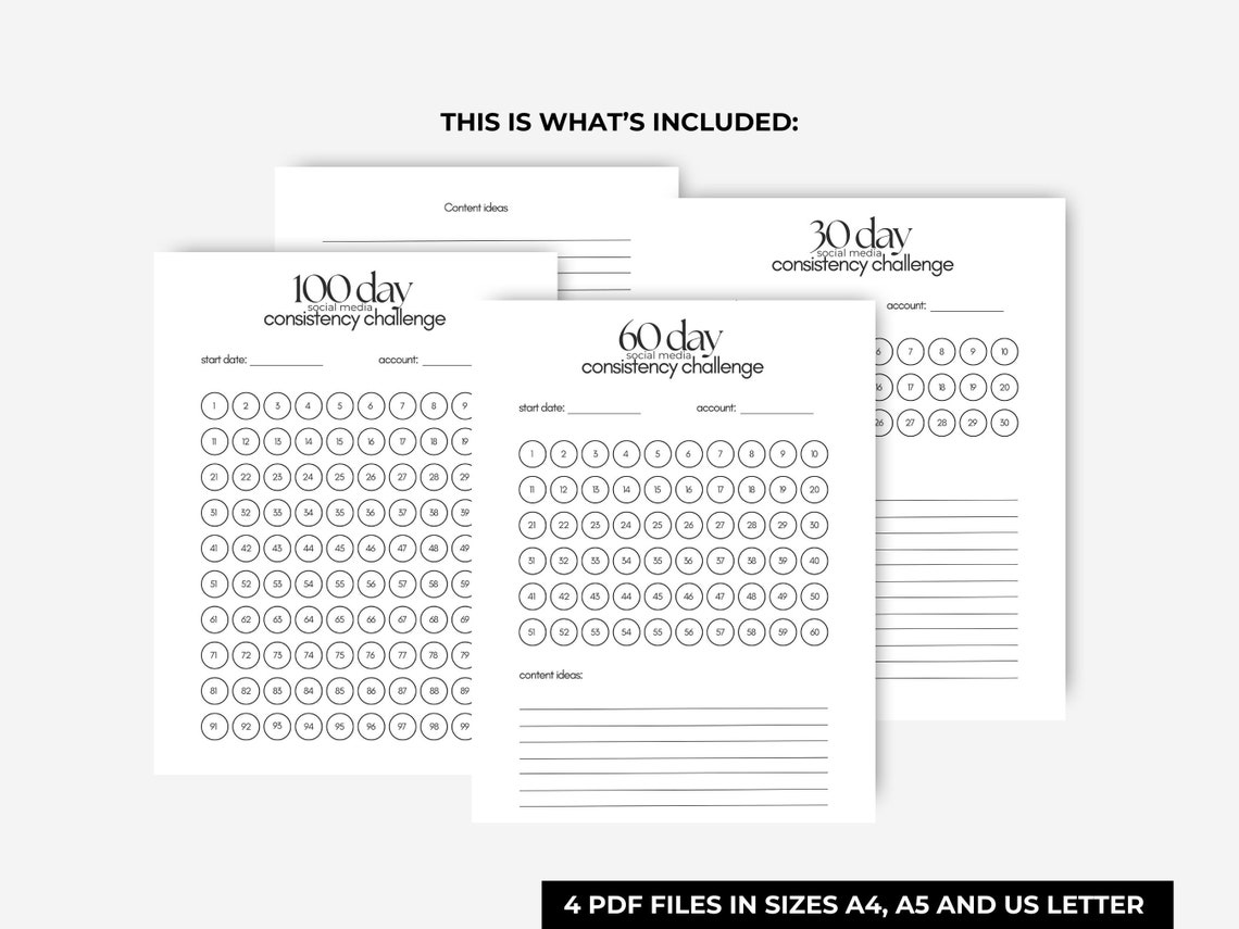 Social Media Consistency Tracker Templates, Content Planner, Goal ...