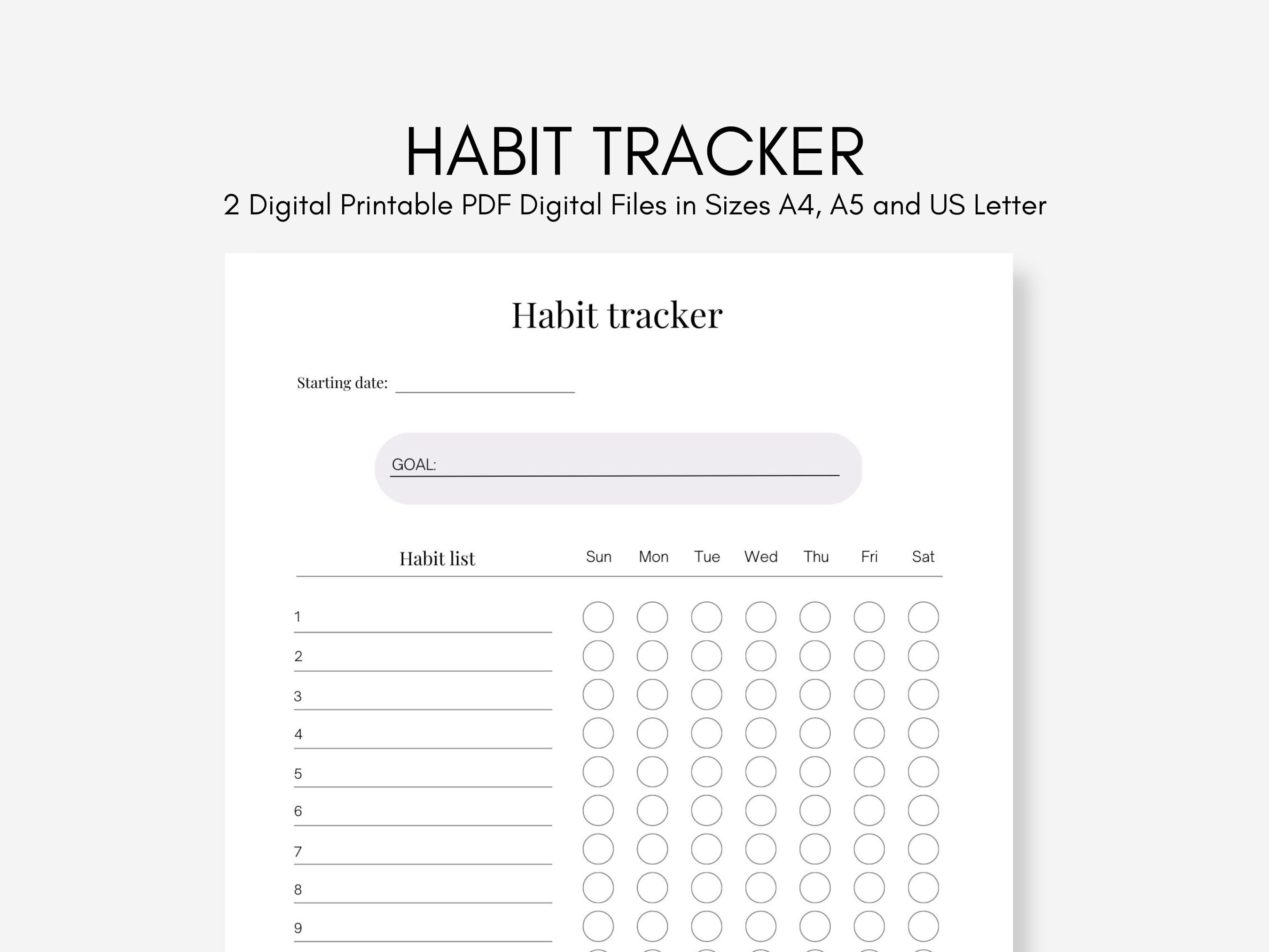 Habit Tracker Printable, Minimalistic Daily Habit Tracker Worksheet ...