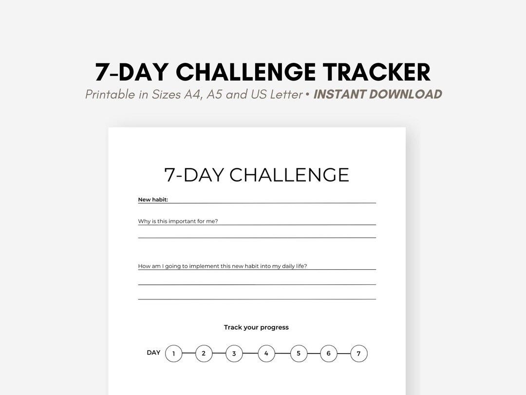 7 Day Challenge Printable, Goal Tracker Template, Habit Tracker ...