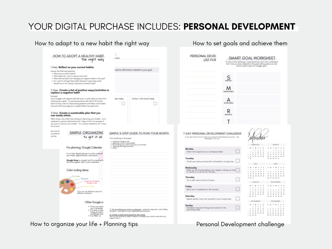 Self Development Worksheets, Digital Printables, Downloadable Files ...