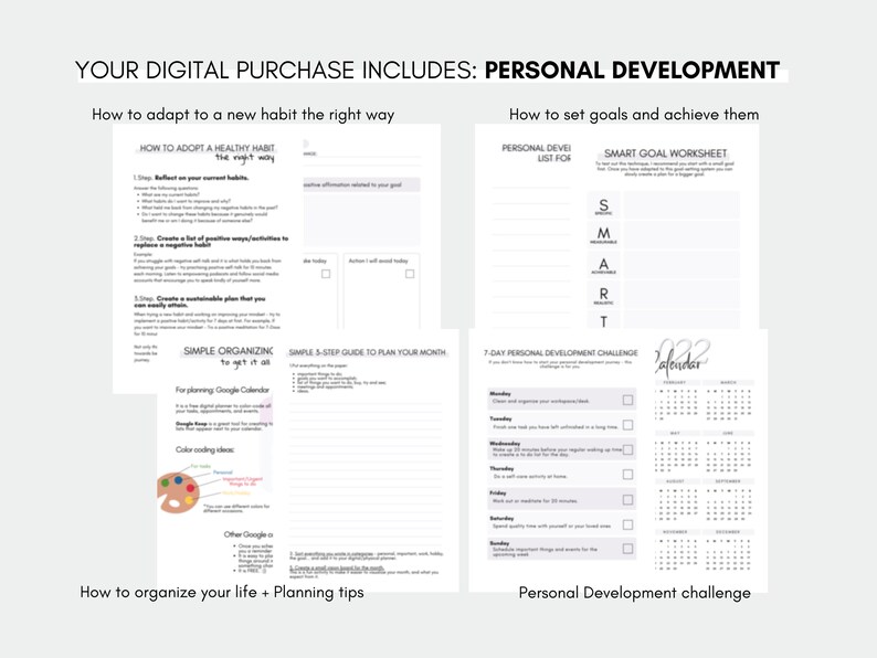 Self Development Worksheets, Digital Printables, Downloadable Files ...