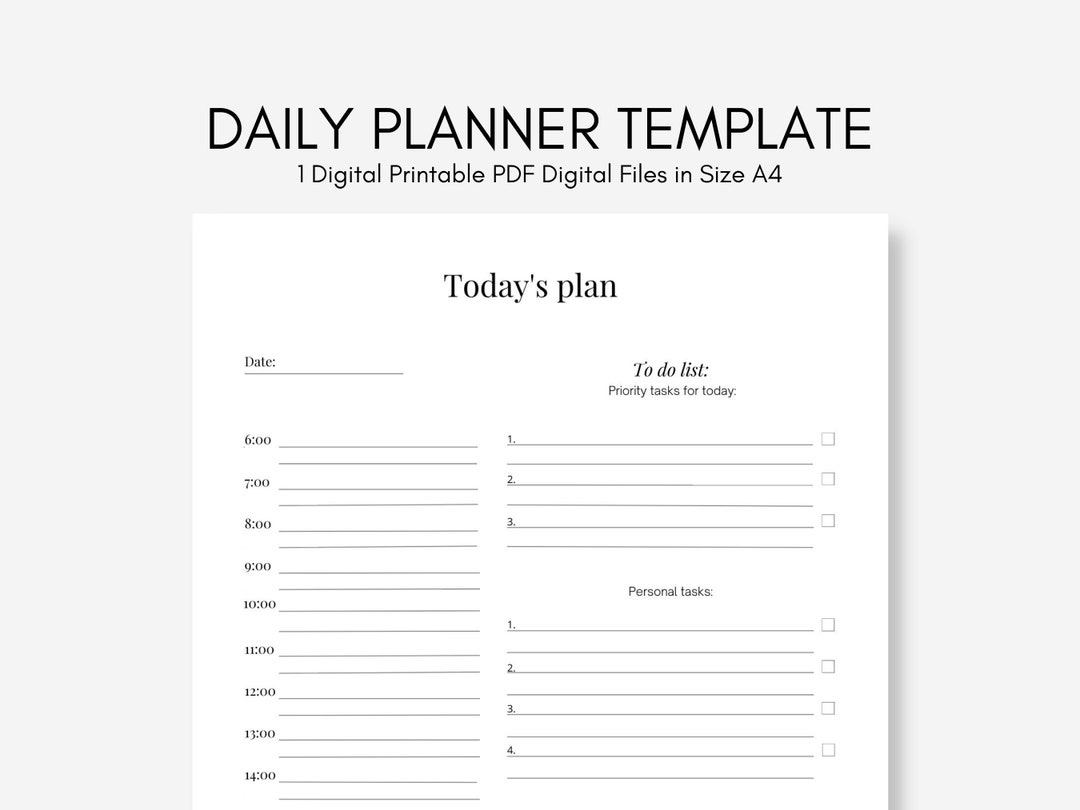 Daily Planner Template, Daily to Do List, Minimalist Planner, Plan Your ...