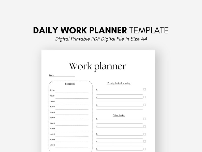 Work Planner Template, Daily Work Planner, Digital Planner Printable - Etsy