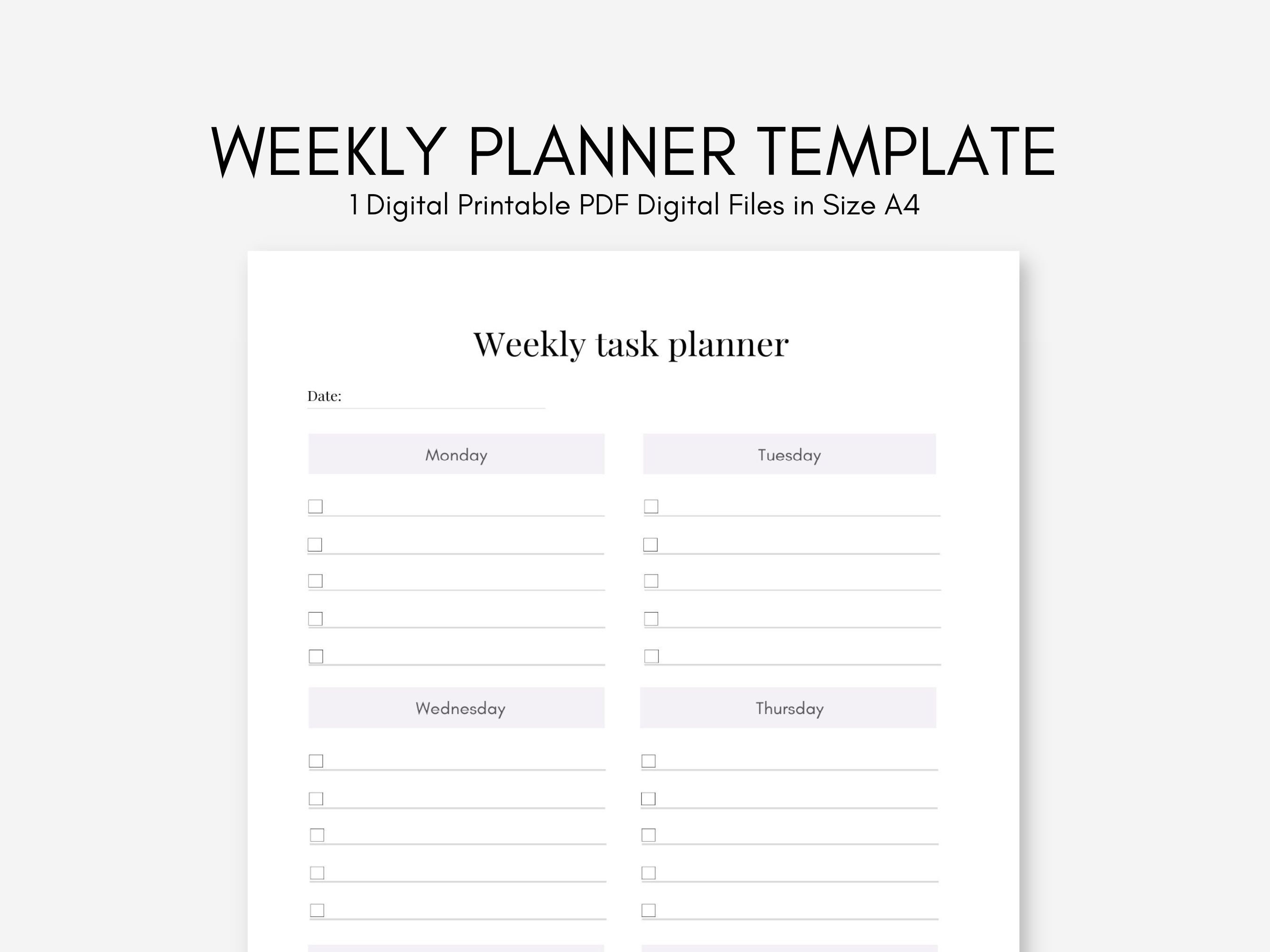 Weekly Task Planner, Weekly Planner Printable, Minimal Weekly Schedule ...