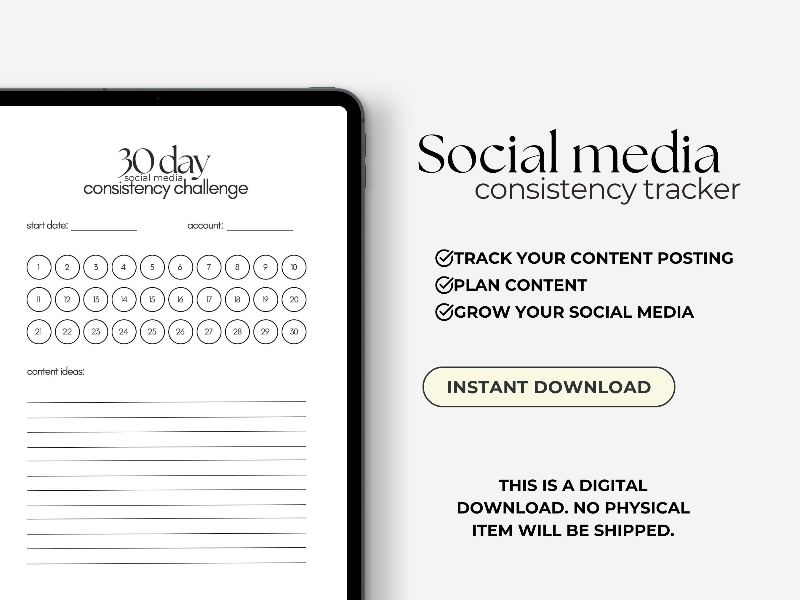 Social Media Consistency Tracker Templates, Content Planner, Goal ...