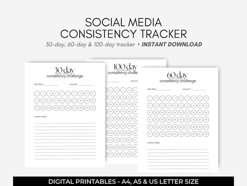 Social Media Consistency Tracker Templates, Content Planner, Goal ...