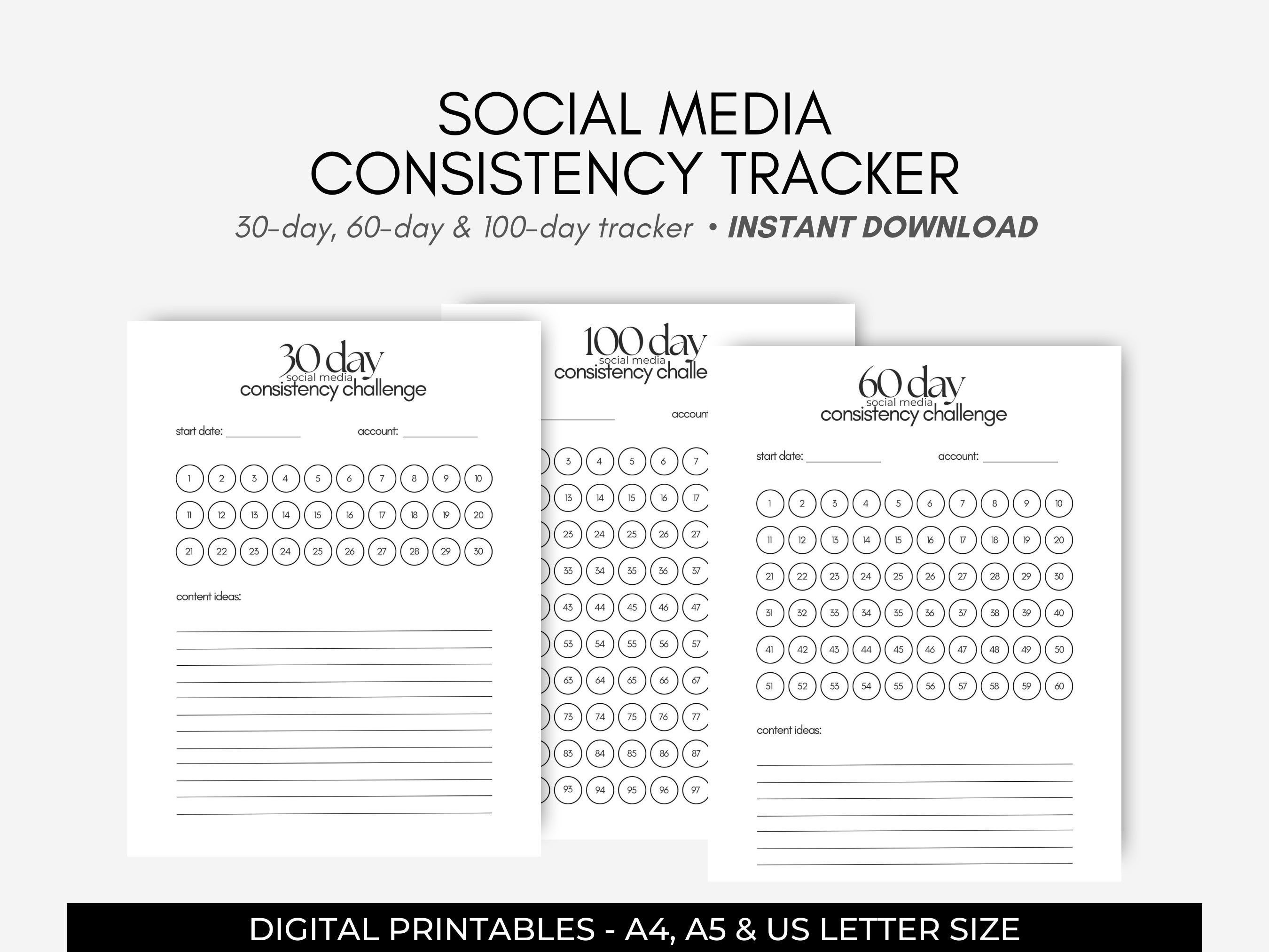 Social Media Consistency Tracker Templates, Content Planner, Goal ...