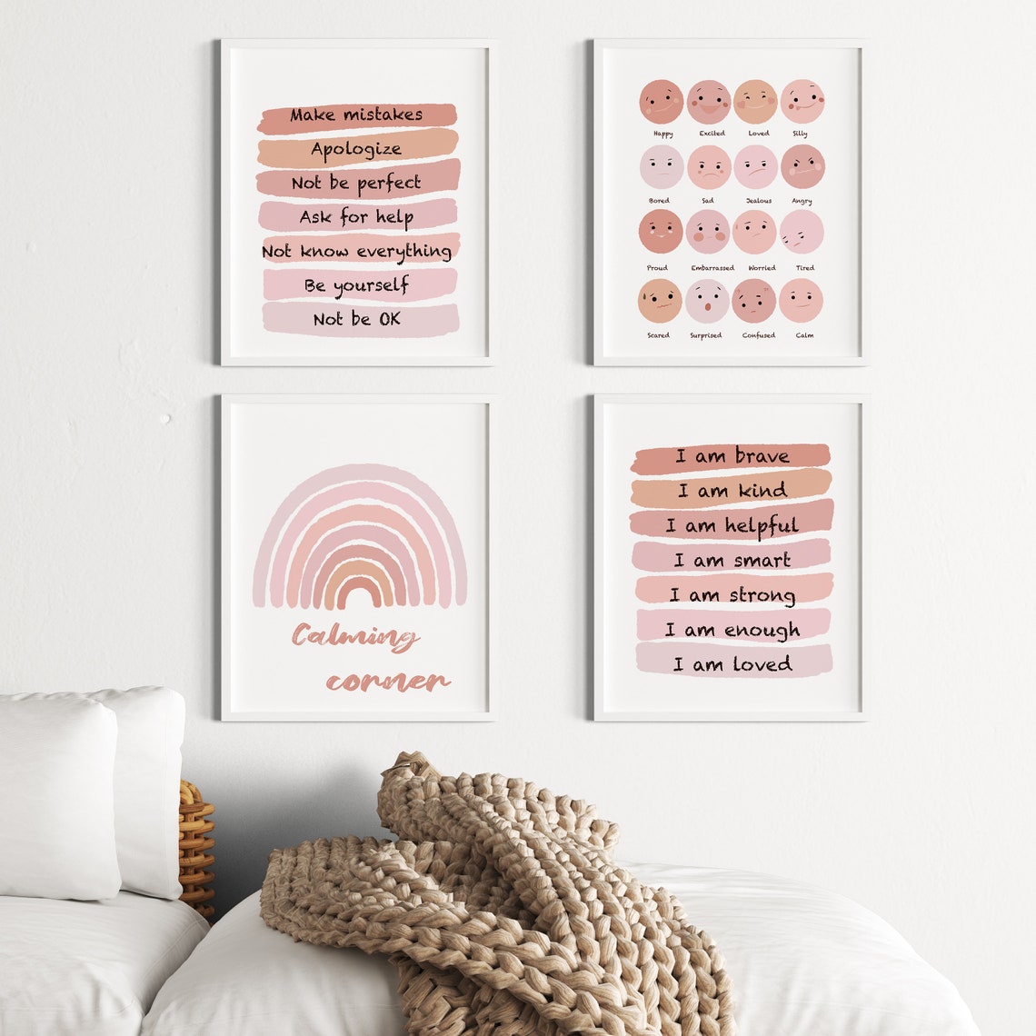 Set of 4 Calming Corner Printable, Pink Feelings Chart Posters ...