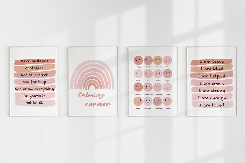 Set of 4 Calming Corner Printable, Pink Feelings Chart Posters ...