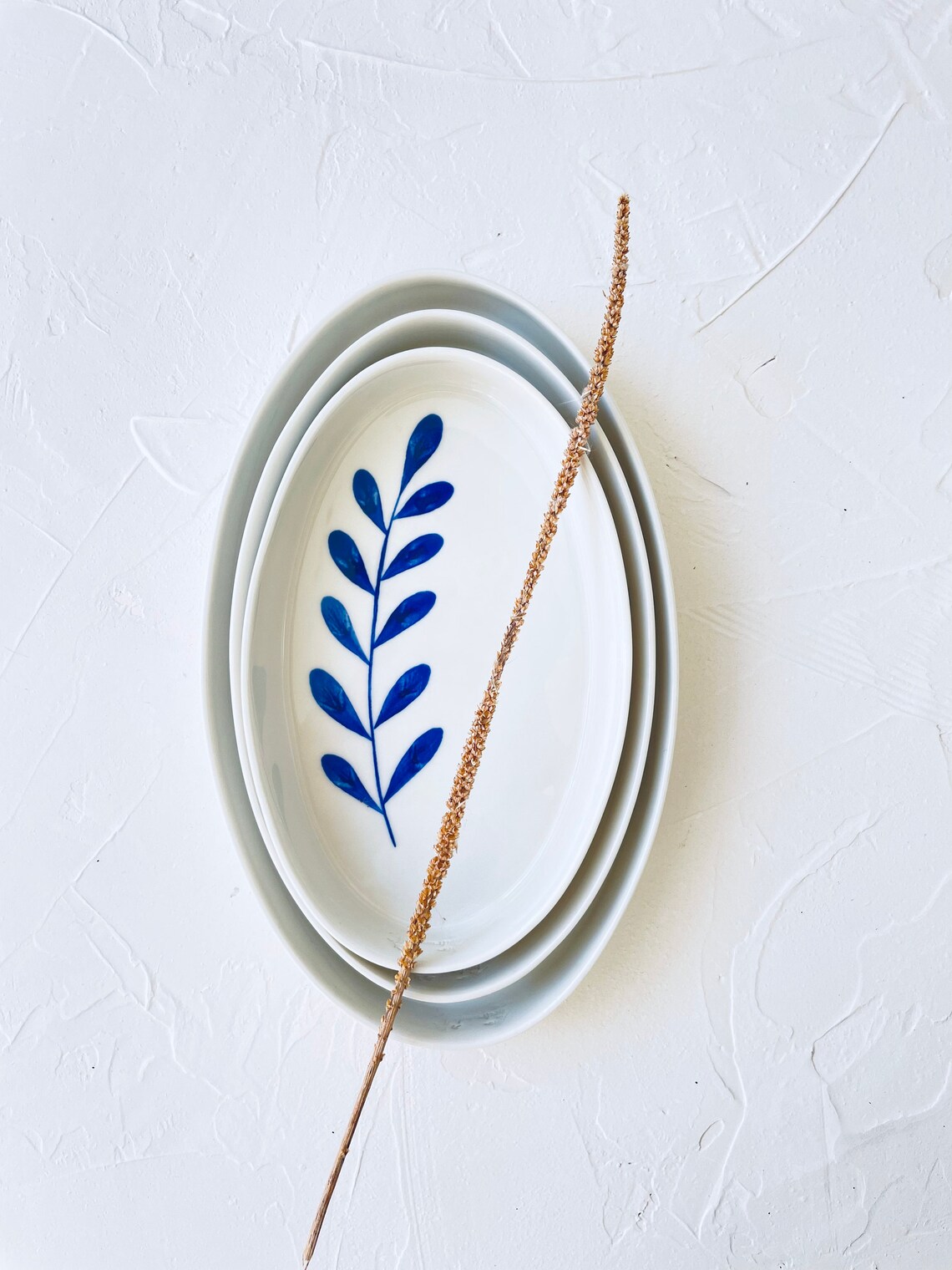 Oval Plate Set of 3, Floral Oval Plate, Handmade Pottery Serving Tray ...