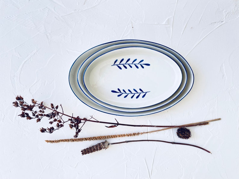 Oval Plate Set of 3 Floral Oval Plate Handmade Pottery - Etsy