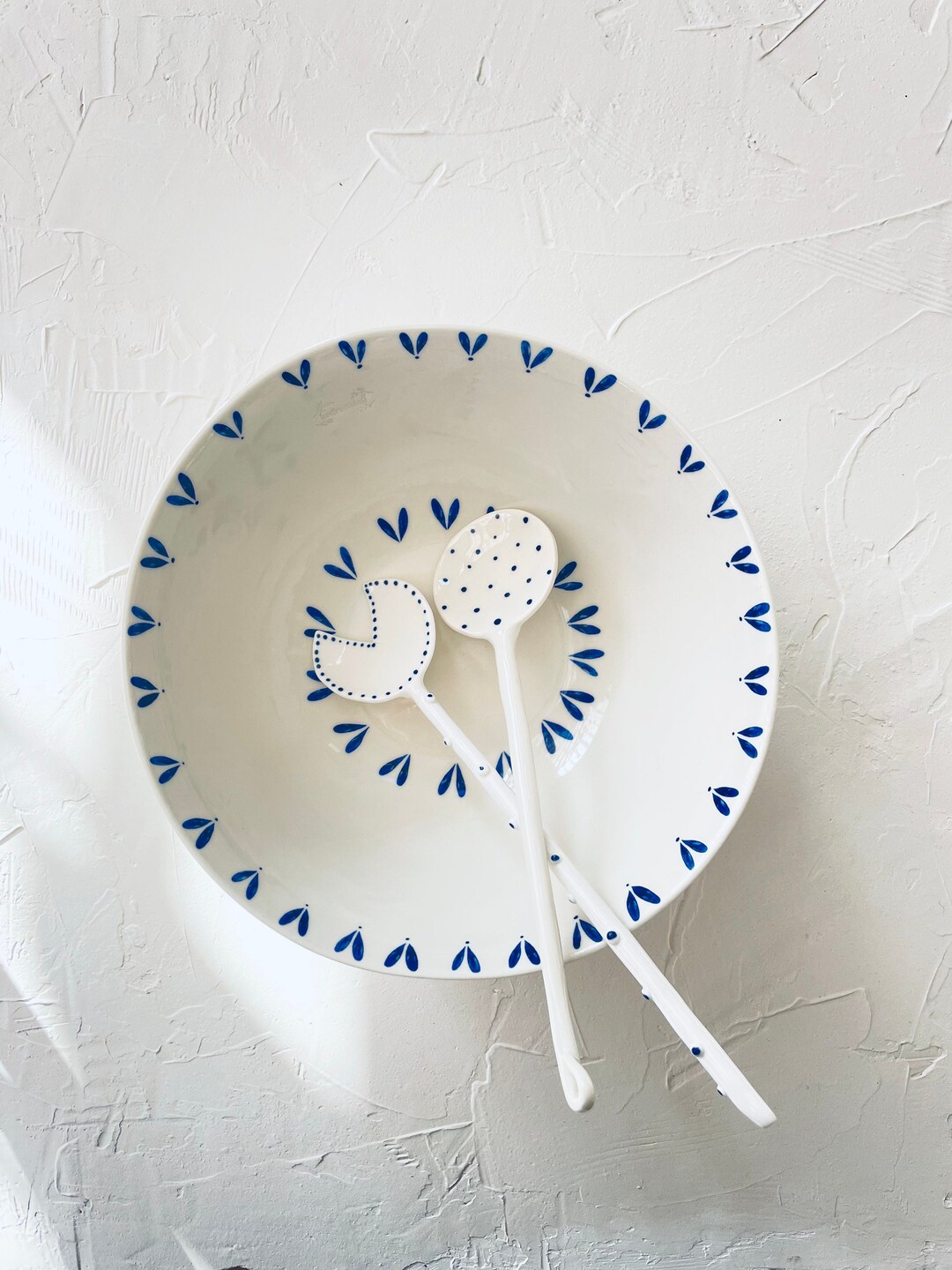 Hand Painted Salad Bowl, Fruit Bowl, Ceramic Bowl, Blue Floral Bowl ...