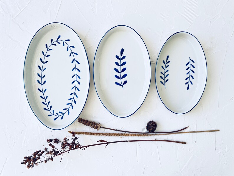 Oval Plate Set of 3 Floral Oval Plate Handmade Pottery - Etsy