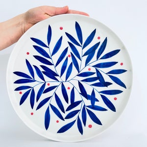 Red and Blue Plate / Dinnerware Plate / Handmade Porcelain Dish ...