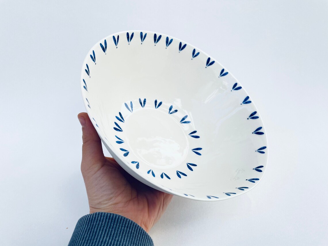 Hand Painted Salad Bowl, Fruit Bowl, Ceramic Bowl, Blue Floral Bowl ...