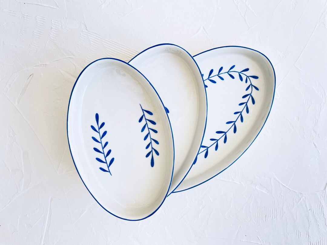 Oval Plate Set of 3, Floral Oval Plate, Handmade Pottery Serving Tray ...