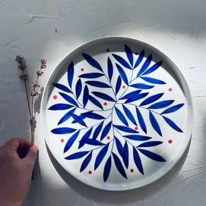Red and Blue Plate / Dinnerware Plate / Handmade Porcelain Dish ...