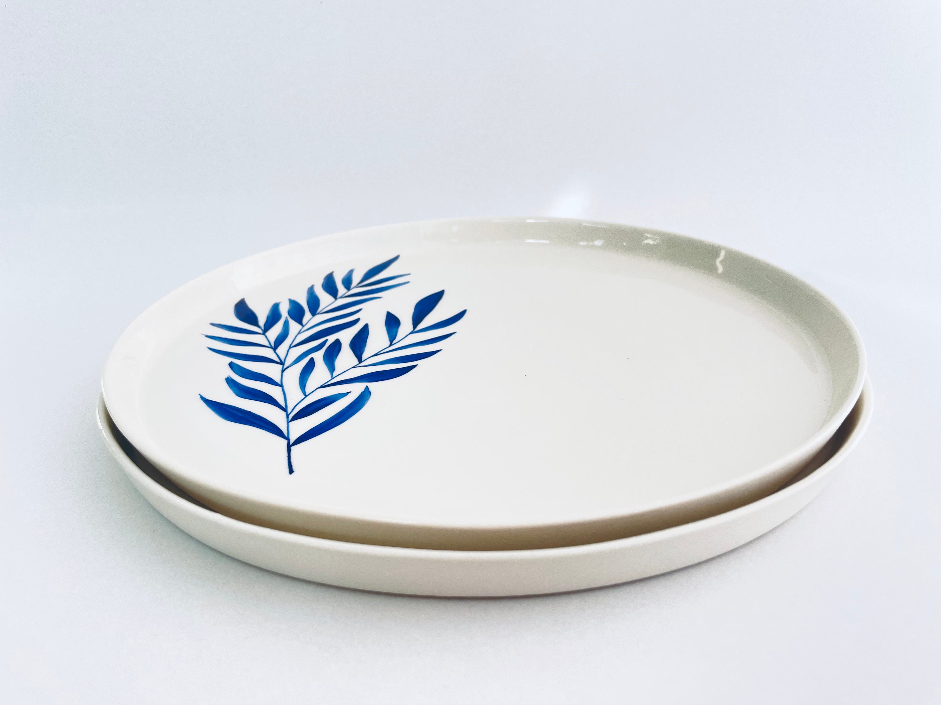 Leaf Painted Plate _ Deep Blue Flower Plate_ Handpainted Dinnerware ...