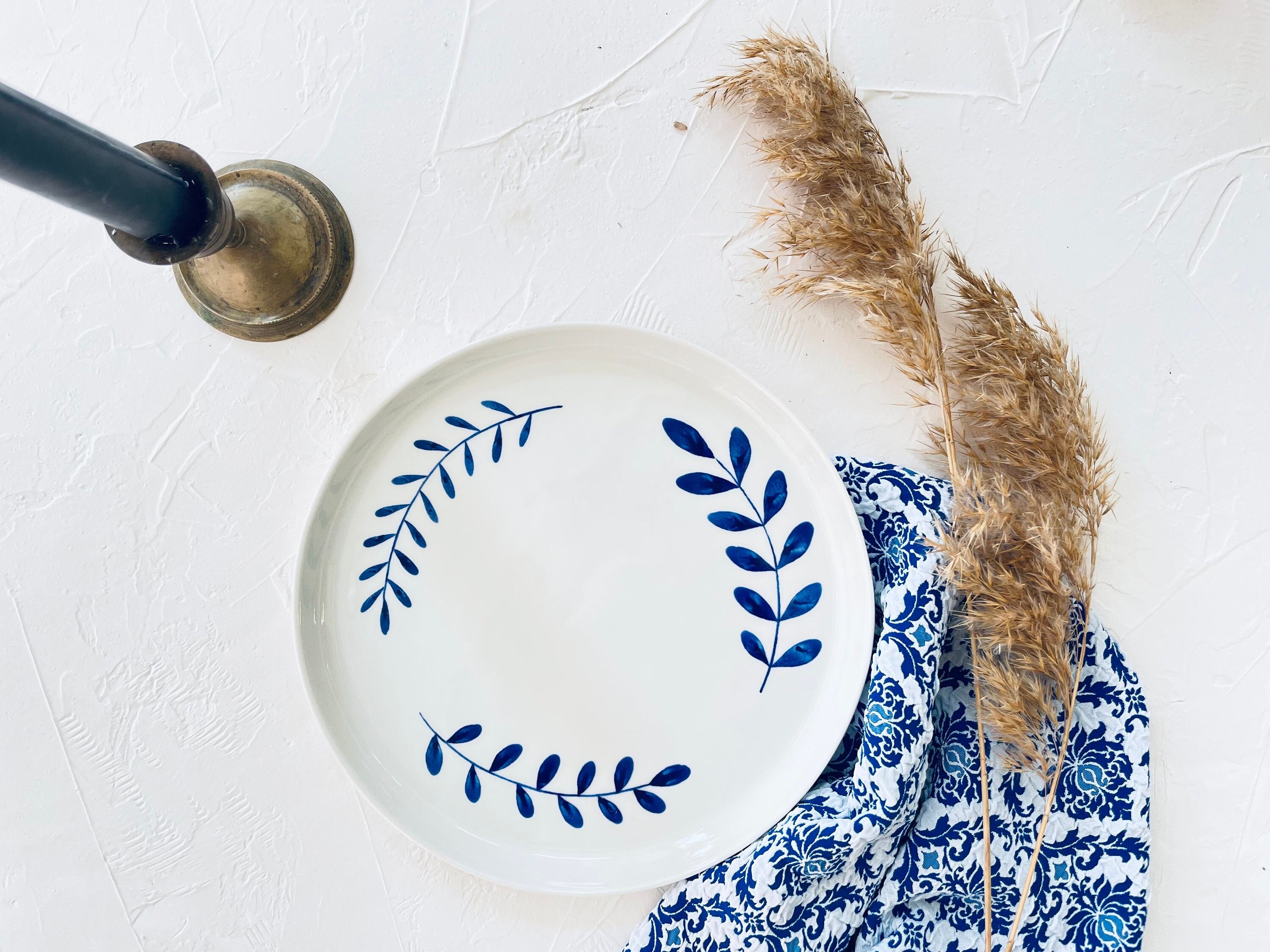 Minimal Blue Floral Plate, Cake Plate, Ceramic Plates, Decorative ...