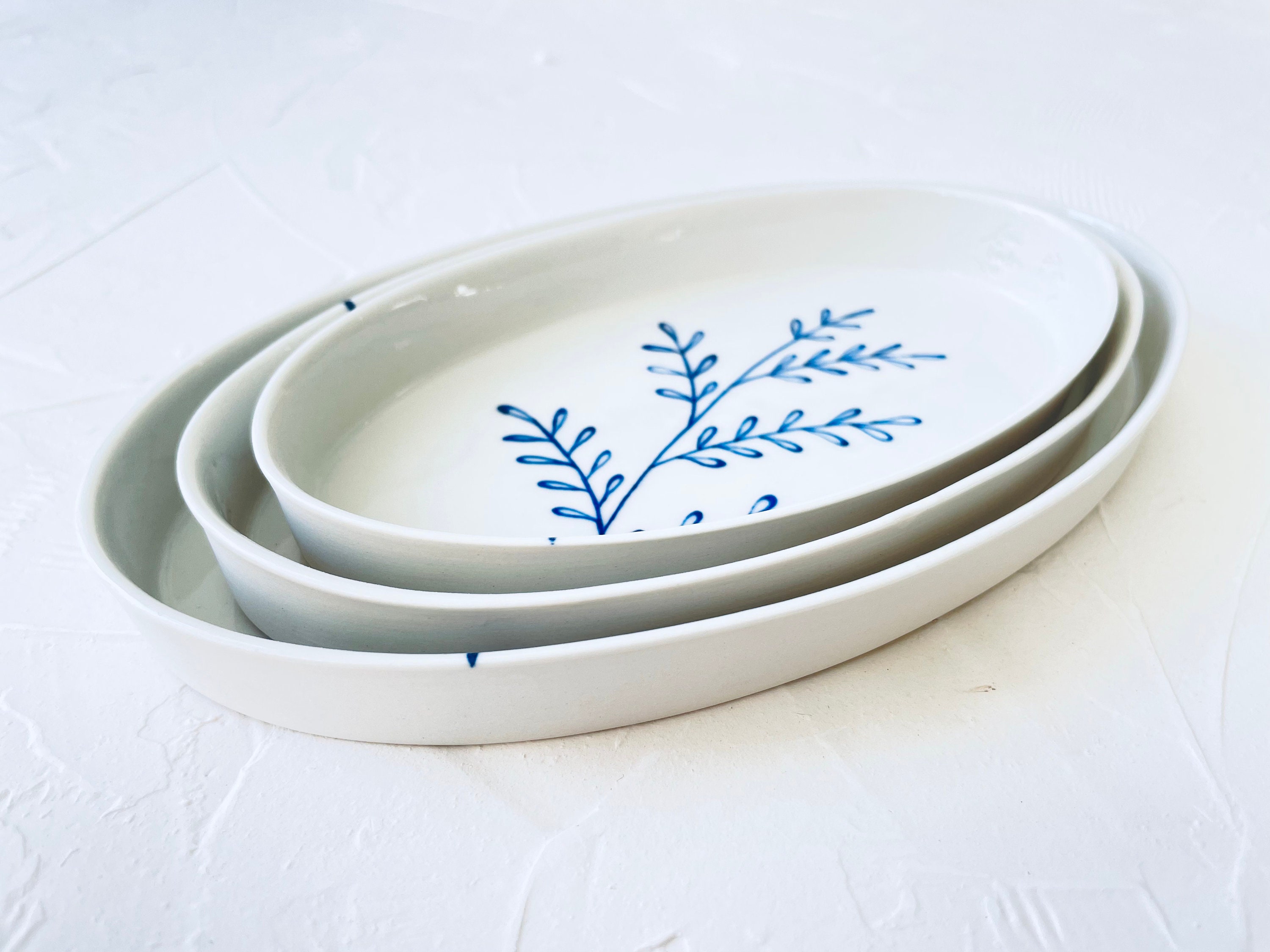 Oval Plate Set of 3, Floral Oval Plate, Handmade Pottery Serving Tray ...