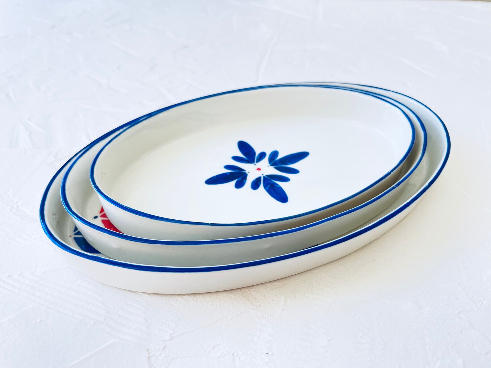 Oval Plate Set of 3, Floral Oval Plate, Handmade Pottery Serving Tray ...