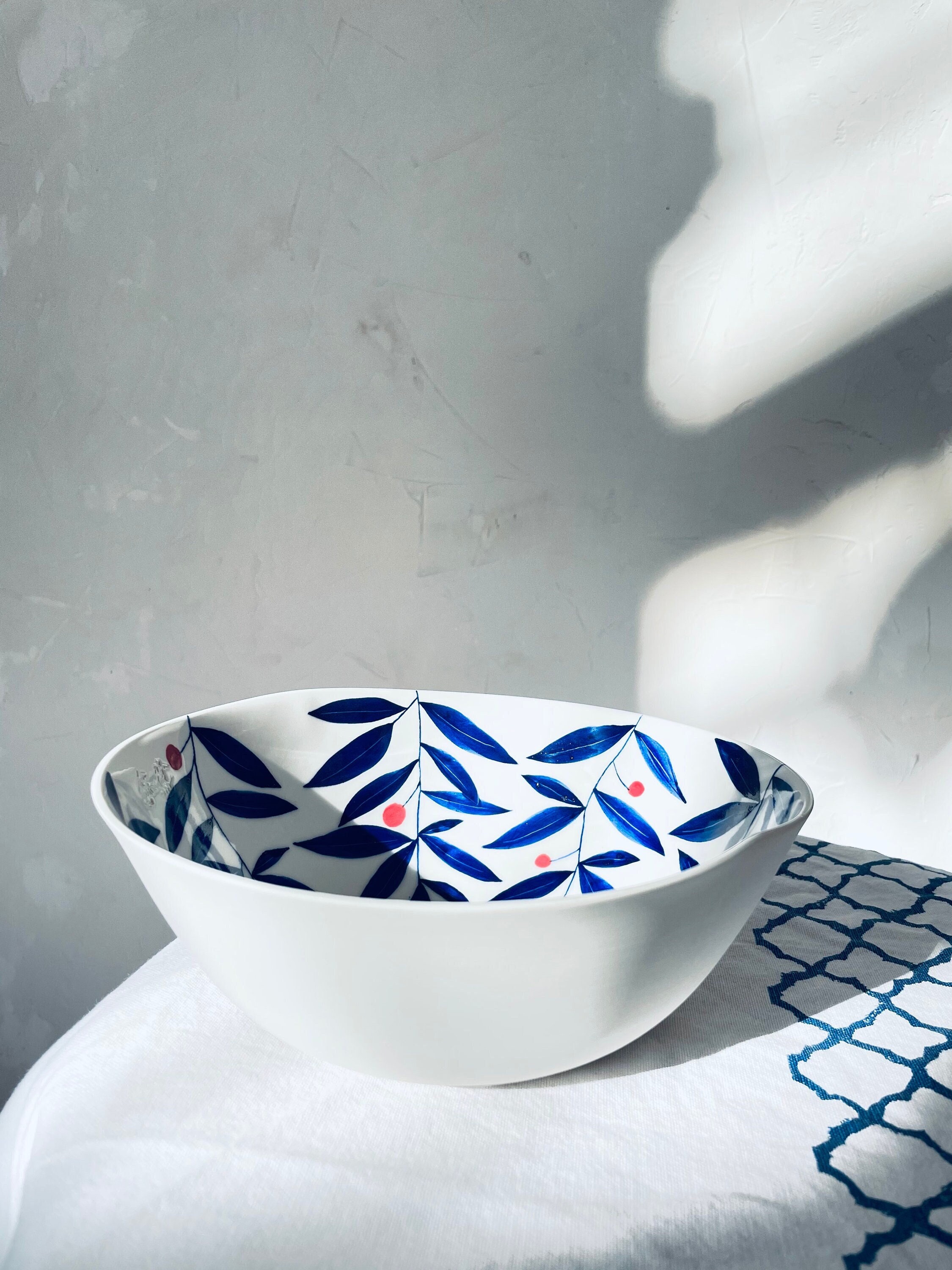 Hand Painted Salad Bowl, Fruit Bowl, Ceramic Bowl, Blue Floral Bowl ...