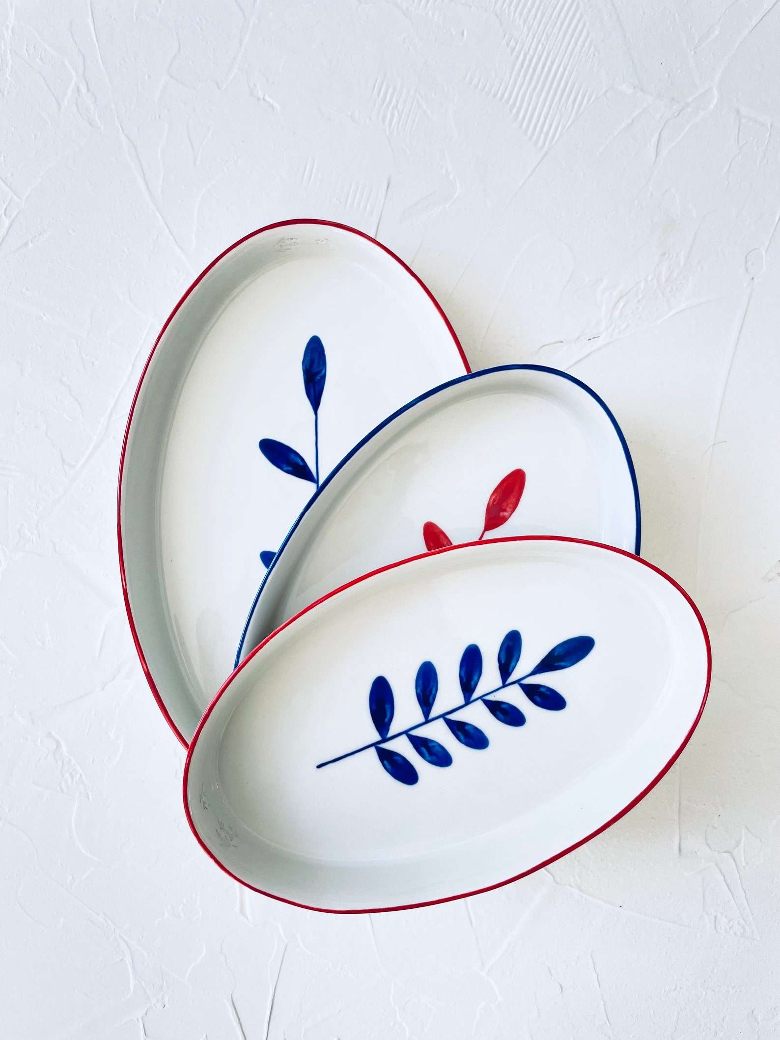 Oval Plate Set of 3, Floral Oval Plate, Handmade Pottery Serving Tray ...