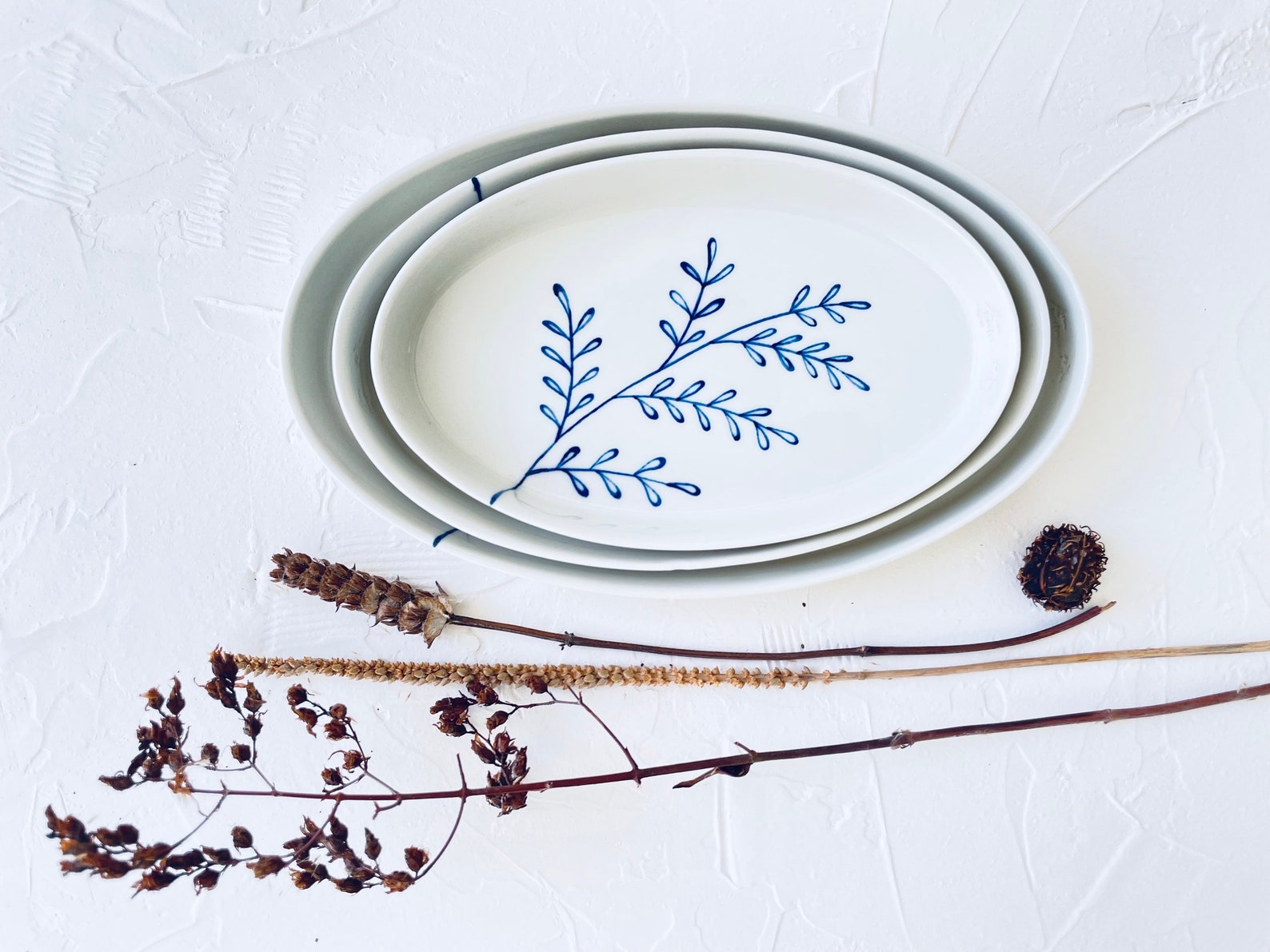 Oval Plate Set of 3, Floral Oval Plate, Handmade Pottery Serving Tray ...