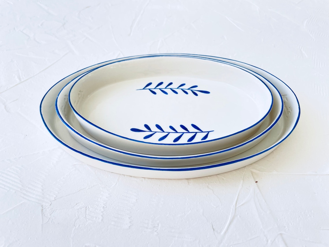 Oval Plate Set of 3 Floral Oval Plate Handmade Pottery - Etsy