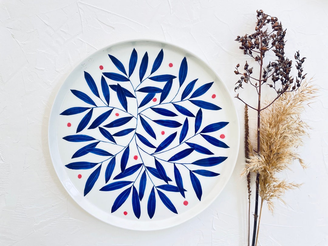 Red and Blue Plate / Dinnerware Plate / Handmade Porcelain Dish ...