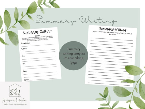 Summary Writing Template and Note Page. Writing Reading - Etsy