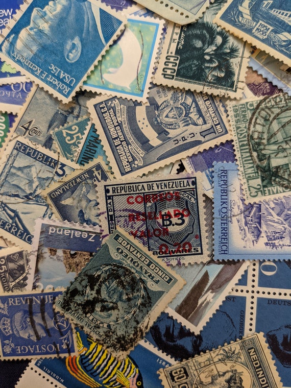 Bookbinding Paper, Party & Kids Blue lot of vintage stamps 25 stamps ...
