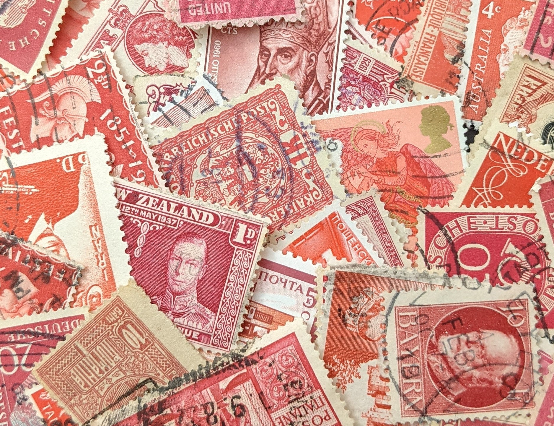 Collection of Red Postage Stamps World Wide Stamps | Etsy