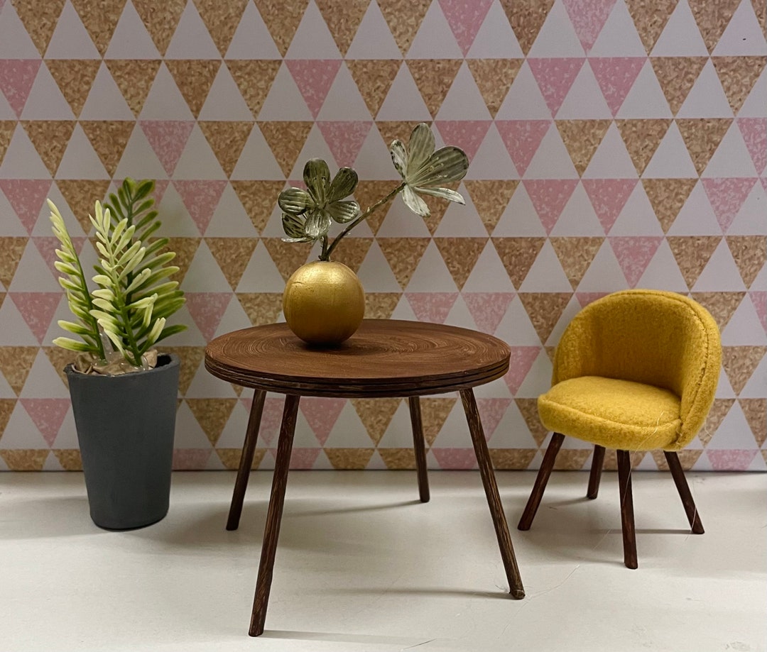 Round Dining Table, Miniature Furniture, Dining Room Table, Living Room ...