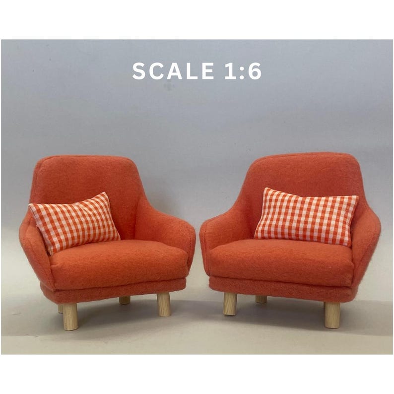 Dollhouse Modern Armchair, 1:6 Scale Miniature Furniture for 12” Dolls ...