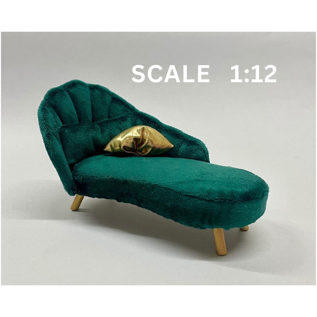 1:12 Scale Miniature Chaise Lounge, Art Deco Velvet Emerald Green ...