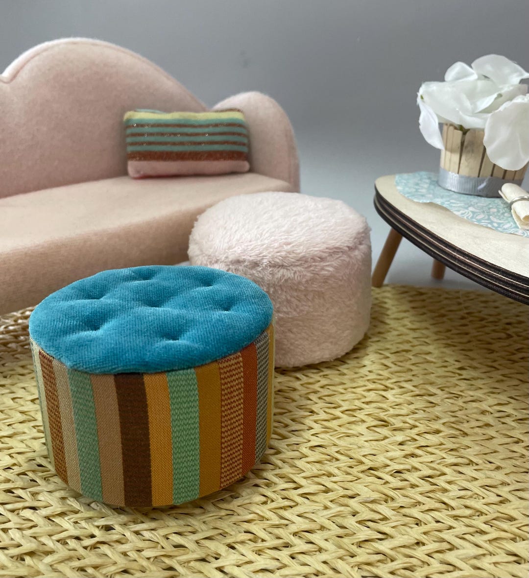 Dollhouse Pouf 1:6 Scale, Round Ottoman for 12" Fashion Dolls ...