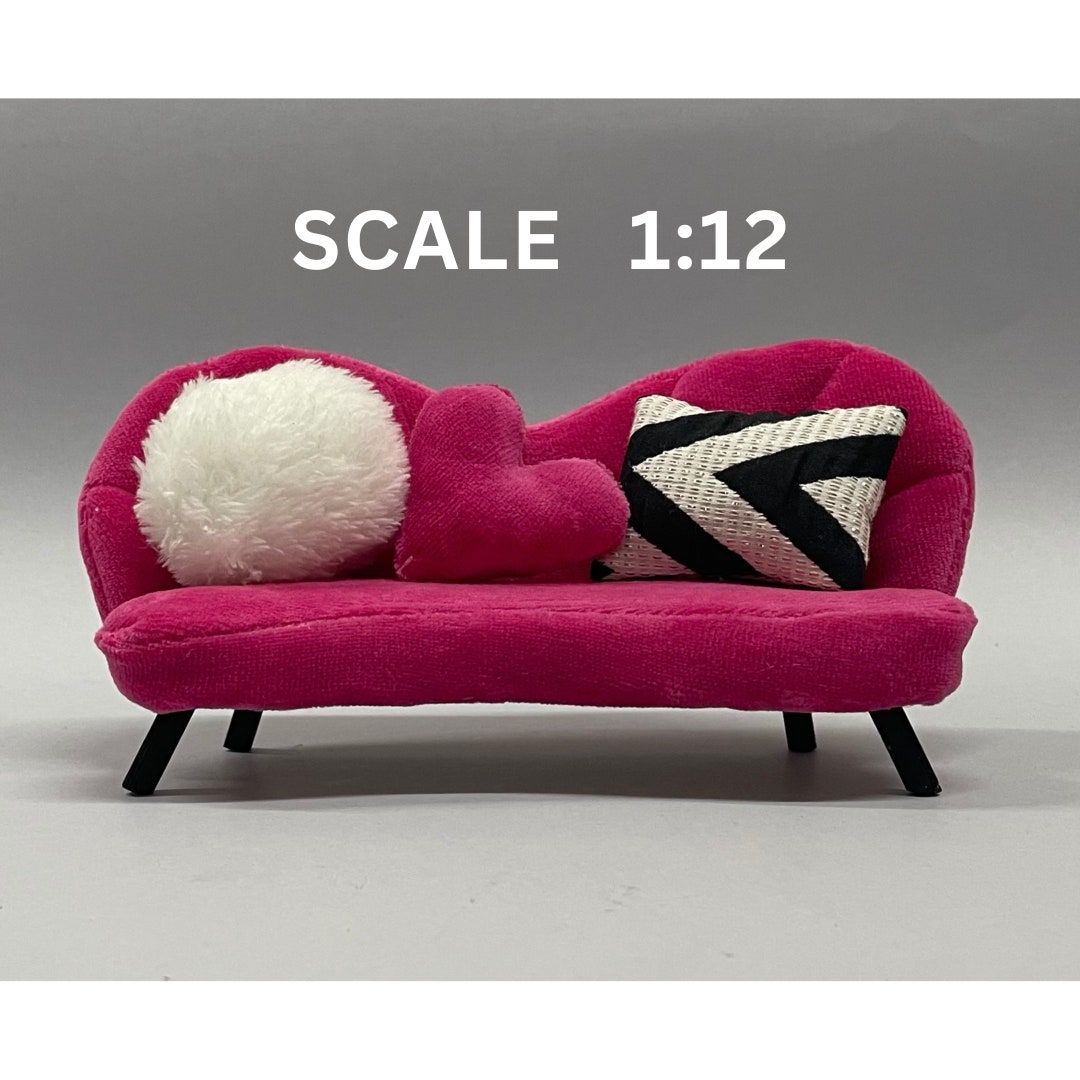 Miniature Pink Sofa, 1:12 Scale Sofa, Miniature Furniture, Modern Sofa ...